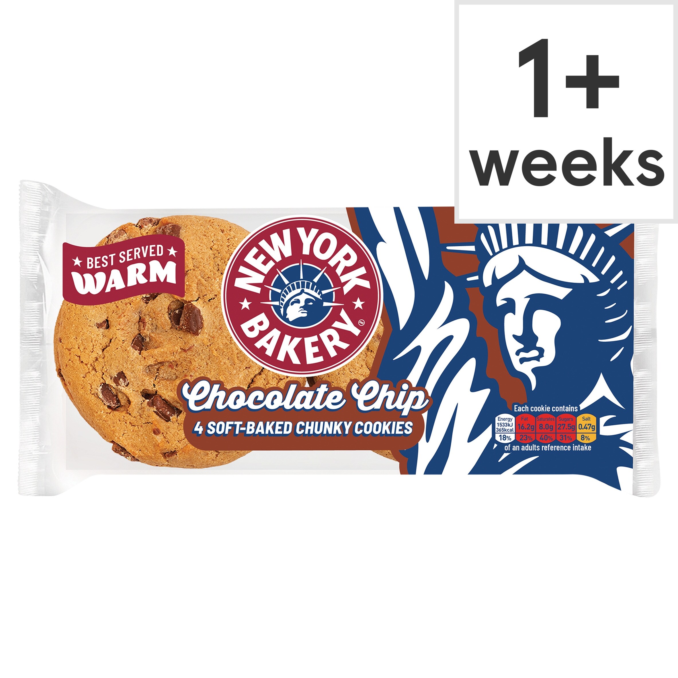 New York Bakery NYC Chocolate Chip Cookies 4 pack - Tesco Groceries