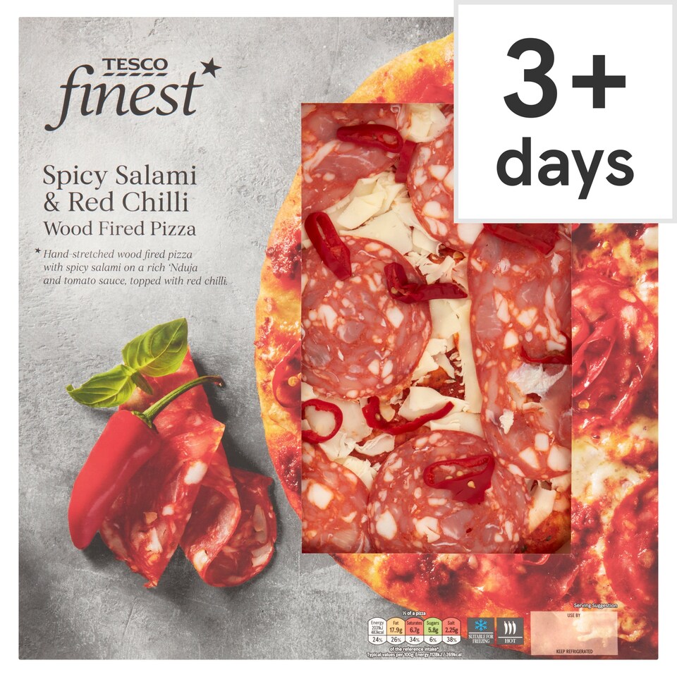 Tesco Finest Spicy Salami & Red Chilli Pizza 405G - Tesco Groceries