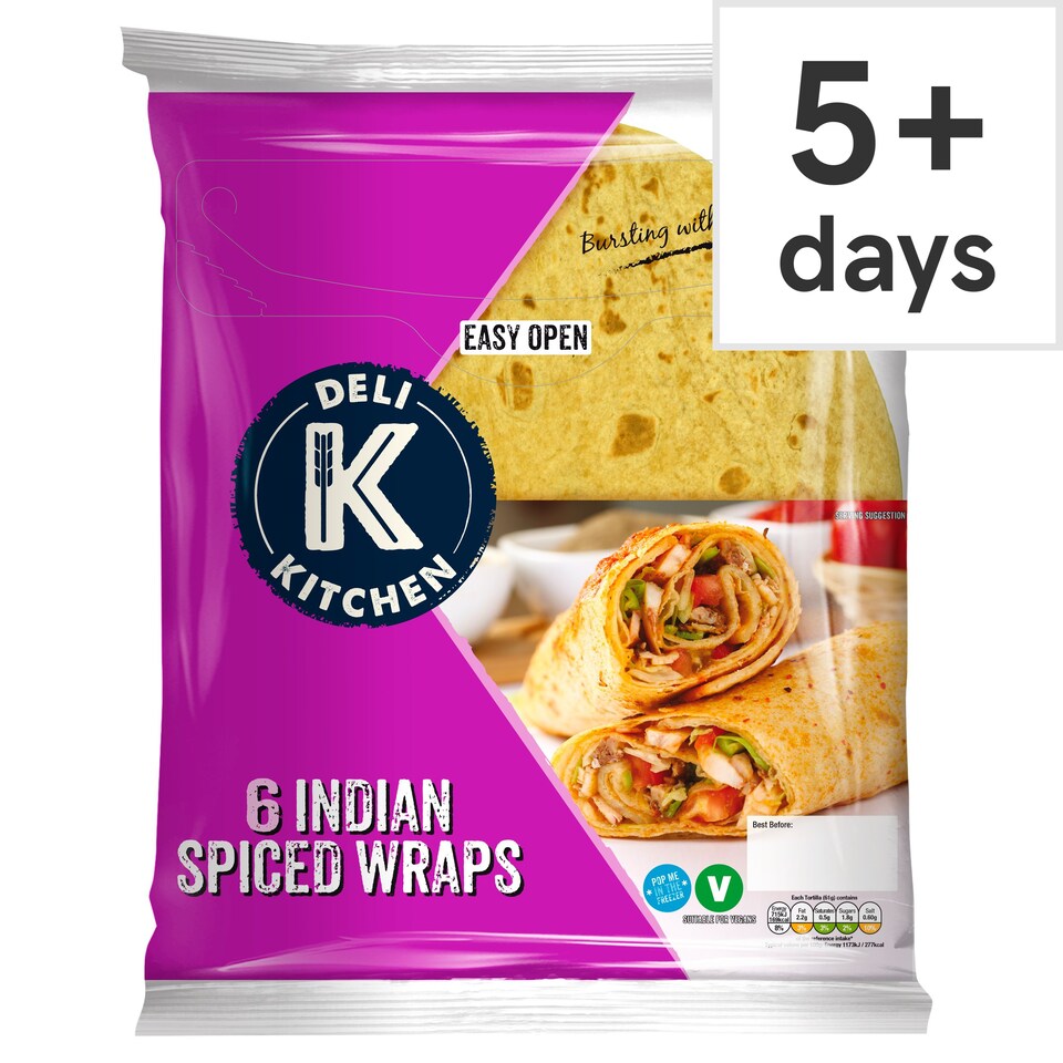 Deli Kitchen 6 Indian Style Wraps 366g - Tesco Groceries