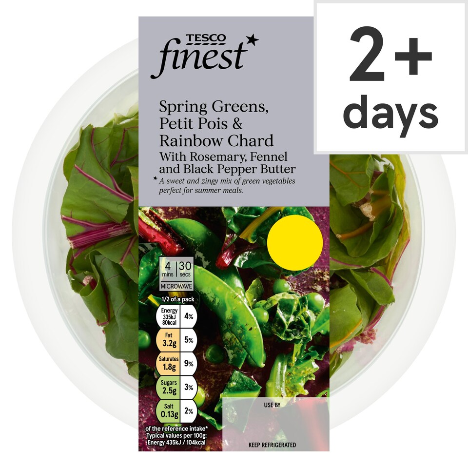 Tesco Finest Spring Greens, Petit Pois & Rainbow Chard with Fennel ...