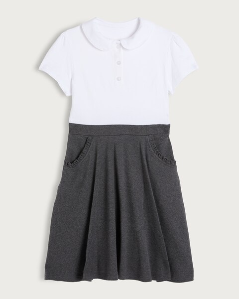 F&F School Girls Pure Cotton Peter Pan Collar Dress in Grey - Tesco ...