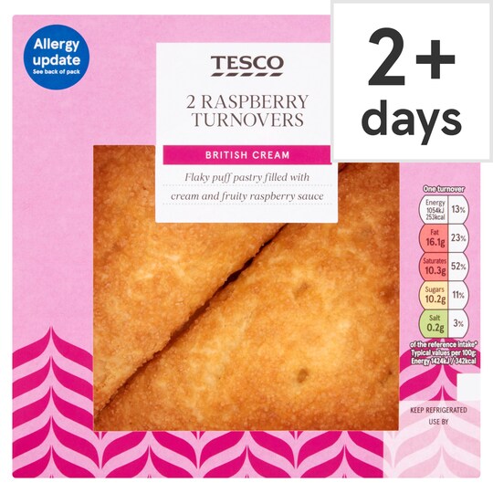 Tesco 2 Fresh Cream Raspberry Turnovers 148G - Tesco Groceries