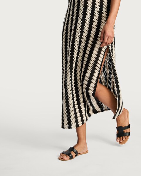 F&F Cotton Rich Striped Crochet Maxi Beach Dress in Multi Black - Tesco ...