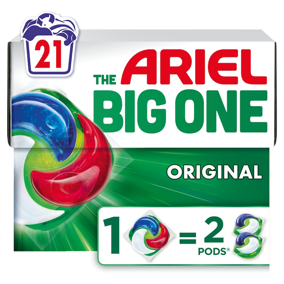 Ariel The Big One Original Washing Liquid Pods 21 washes 762.3g - Tesco ...