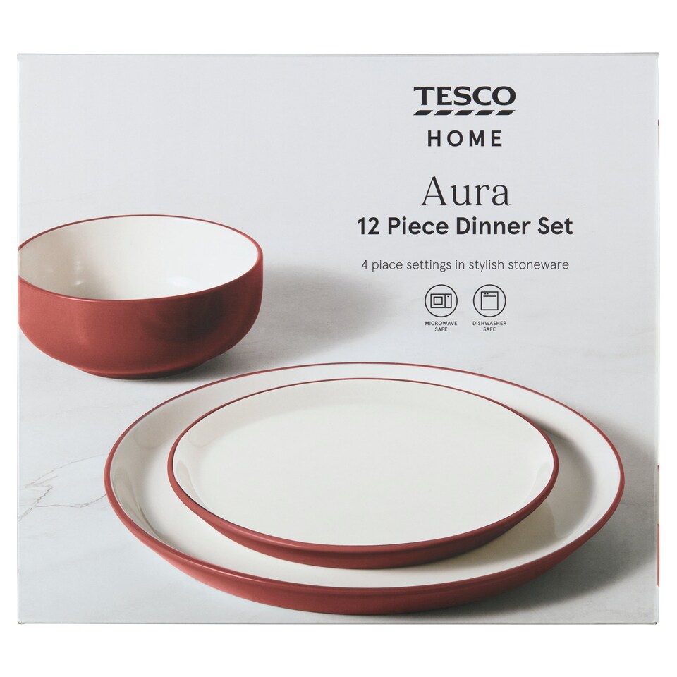 Tesco Home Aura Dinner Set Red 12 pcs - Tesco Groceries