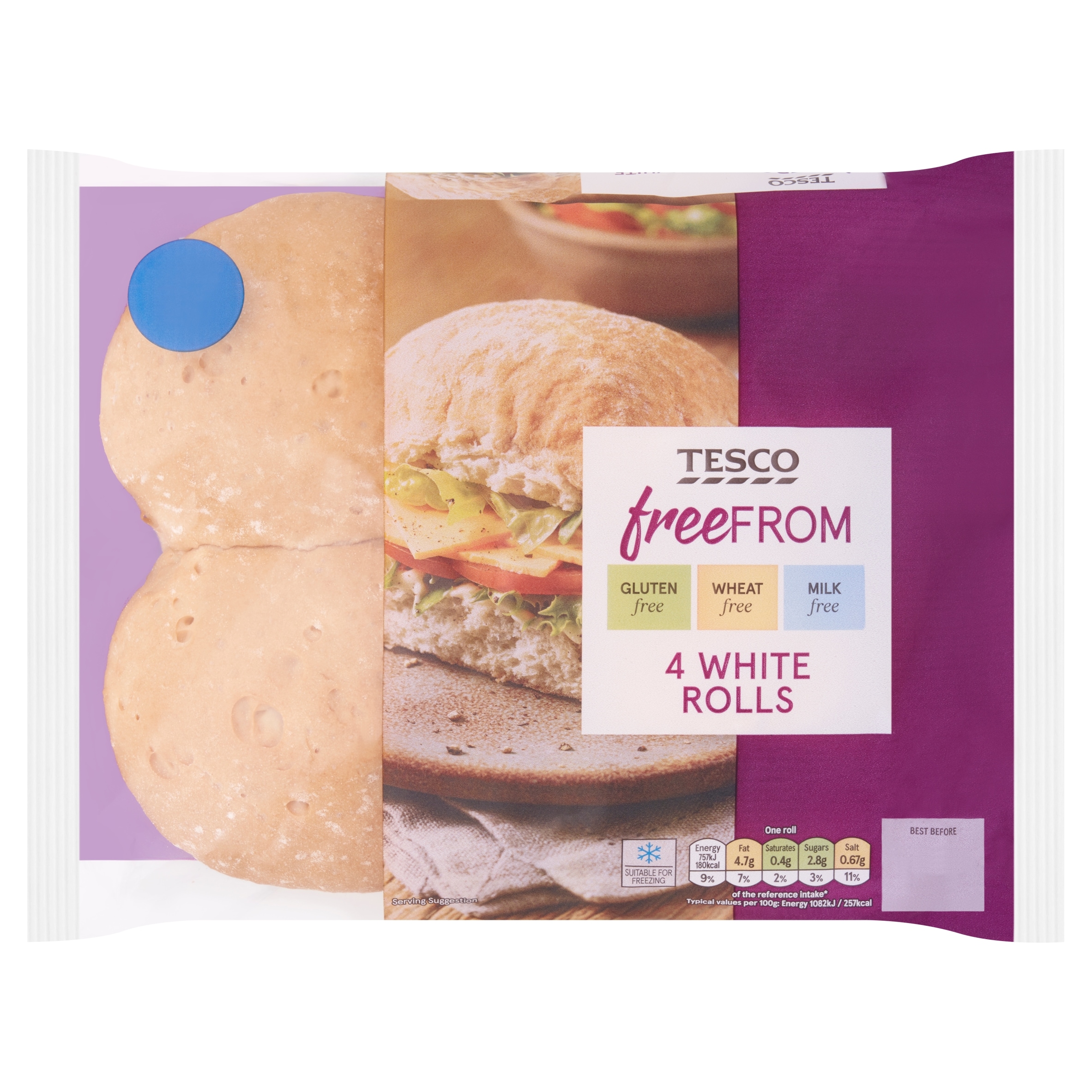 Tesco Free From White Bread Rolls 4 Pack - Tesco Groceries