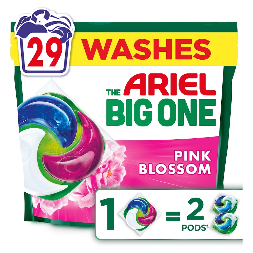 Ariel The Big One Pink Blossom Washing Liquid Pods 29 Washes 1052.7g ...