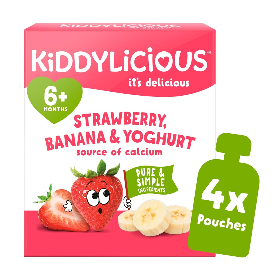 Kiddylicious Pouches Strawberry, Banana & Yoghurt 6m+ 4 x 100g - Tesco ...