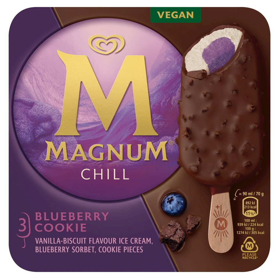 Magnum vaníliás keksz íz& jégkrém a közepén áfonya szorbéval 3 x 90 ml ...