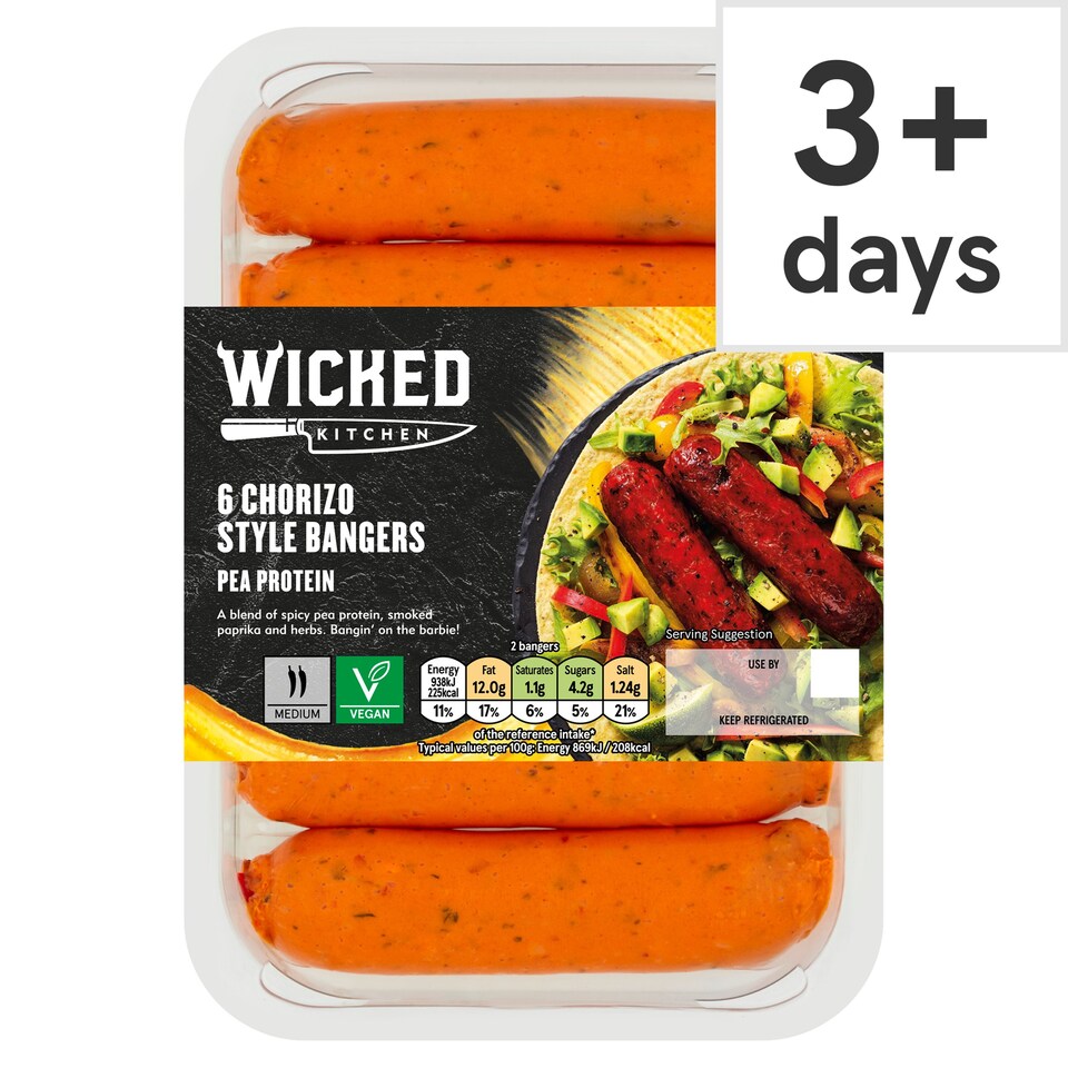 Wicked Kitchen 6 Chorizo Style Bangers 350g - Tesco Groceries