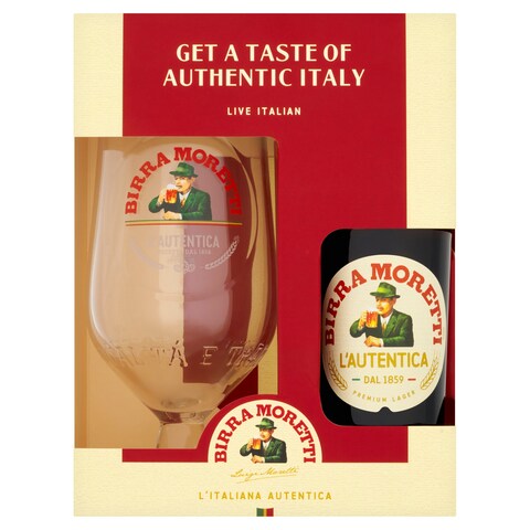 Birra Moretti Premium Lager and Pint Glass 330ml - Tesco Groceries