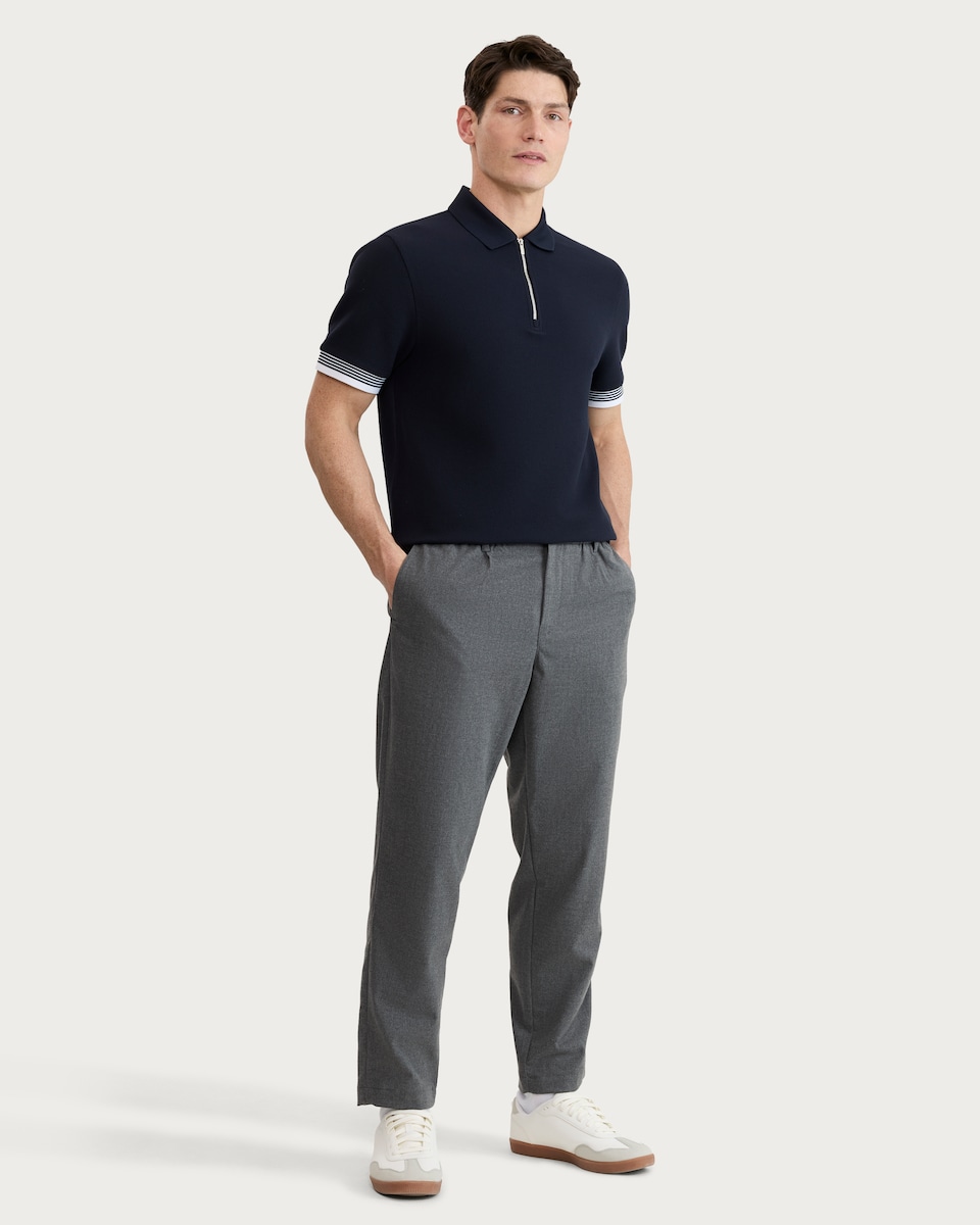 F&F Textured Zip Neck Short Sleeved Polo Shirt in Navy - Tesco Groceries