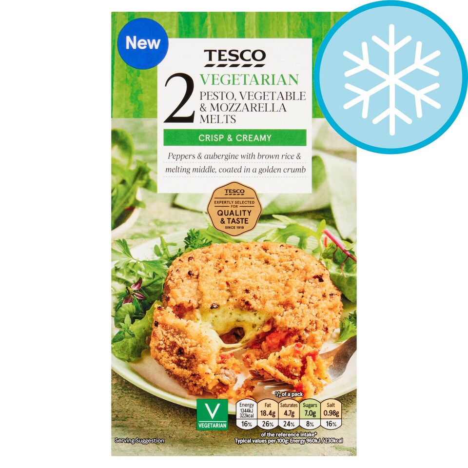 Tesco Vegetarian 2 Pesto, Vegetable & Mozzarella Melts 280G - Tesco ...
