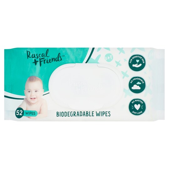Rascal Plus Friends Biodegradable 52 Baby Wipes - Tesco Groceries