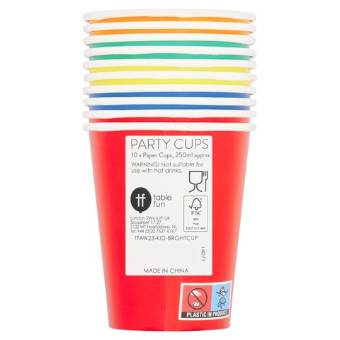 Multi Bright Colour Party Cup 10 Pack - Tesco Groceries