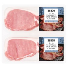 Tesco 2 x 10 Unsmoked Back Bacon Rashers 600g - Tesco Groceries