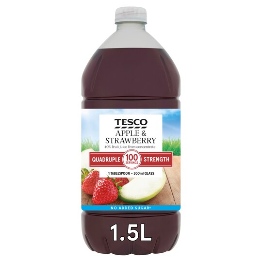 Tesco Quadruple Strength Apple & Strawberry Squash No Added Sugar 1.5L ...