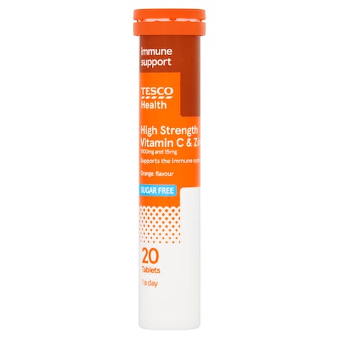 Tesco Health Effervescent Vitamin C Plus Zinc Tablets - Orange Flavour ...