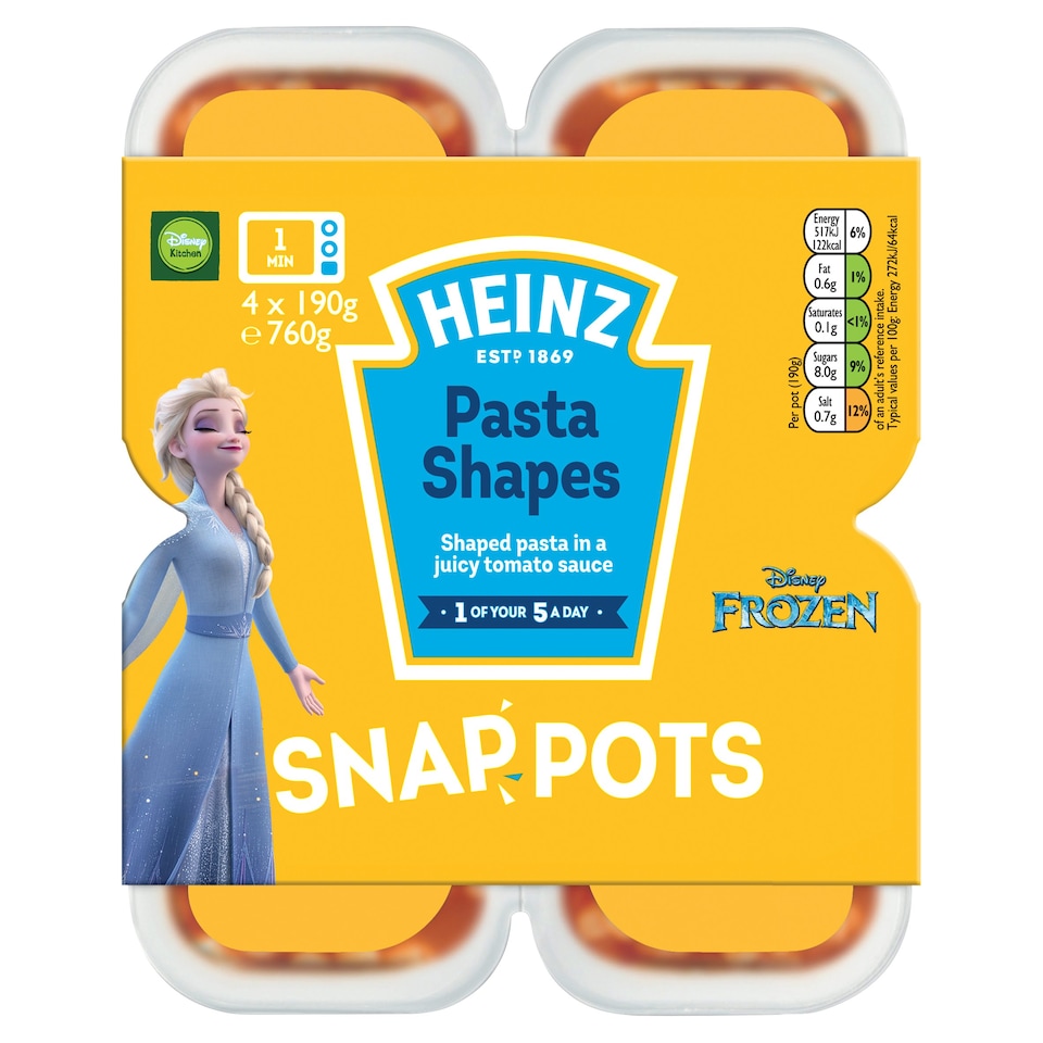 Heinz Disney Frozen Pasta Shapes Snap Pots 4X190g - Tesco Groceries