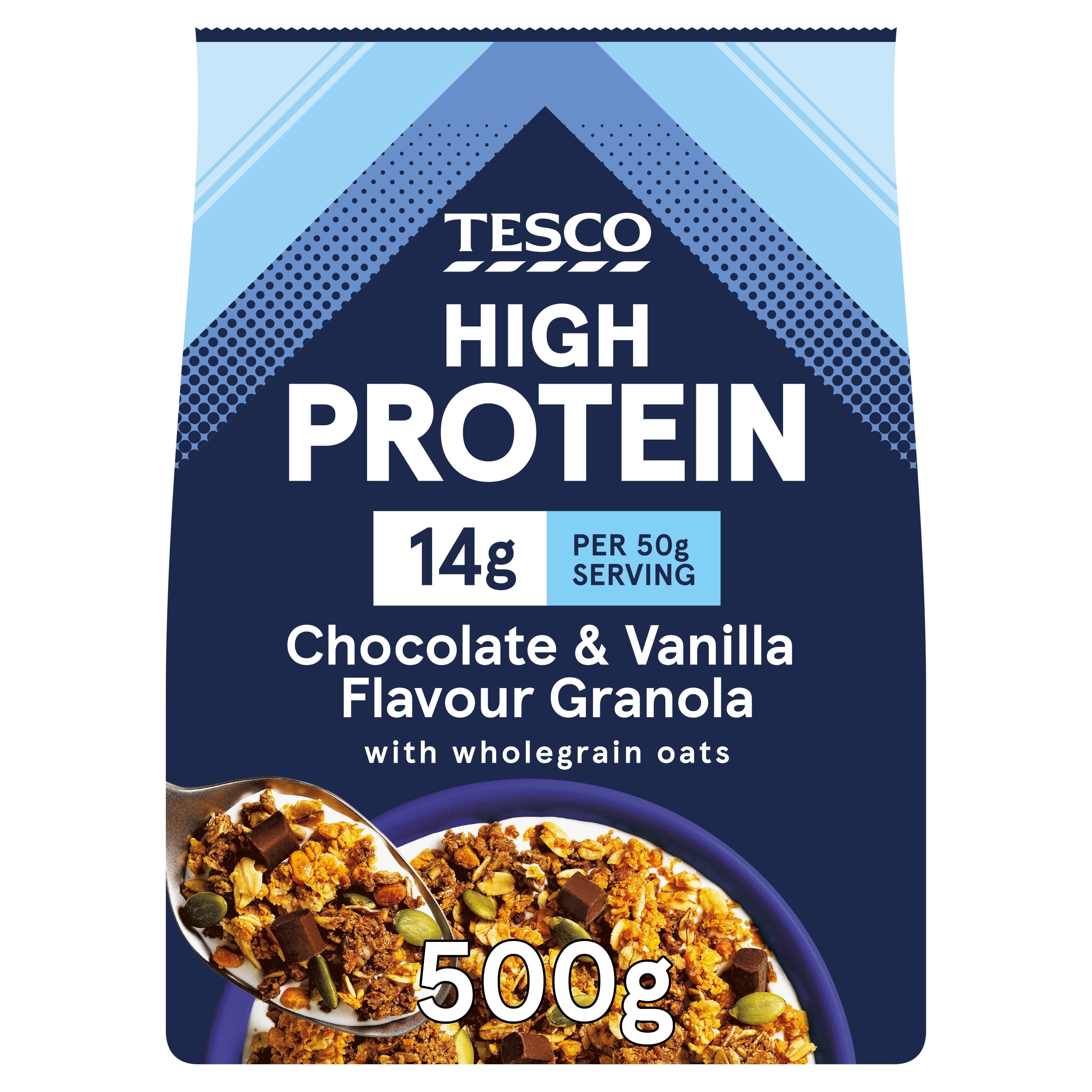 Tesco High Protein Chocolate & Vanilla Flavour Granola 500g - Tesco ...