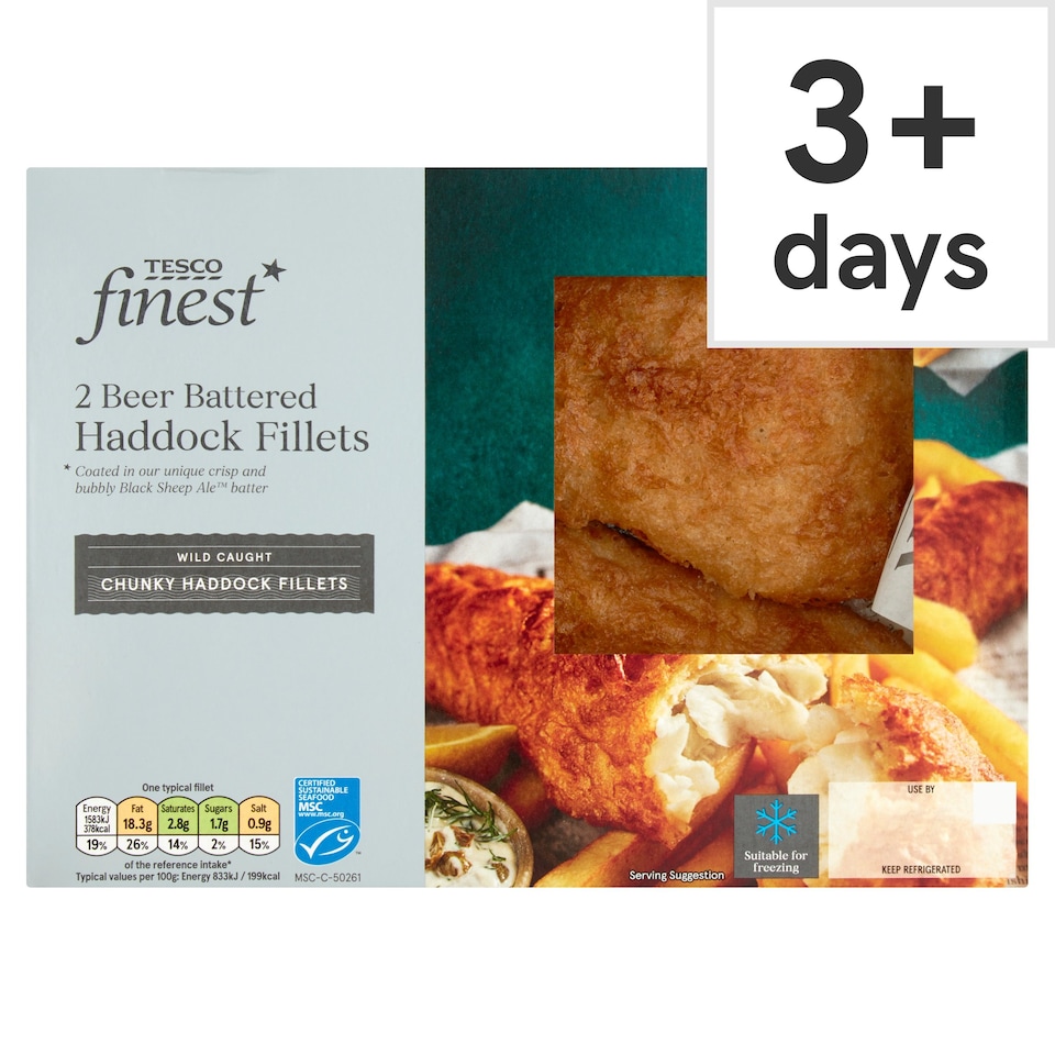 Tesco Finest 2 Beer Battered Haddock Fillets 365G - Tesco Groceries