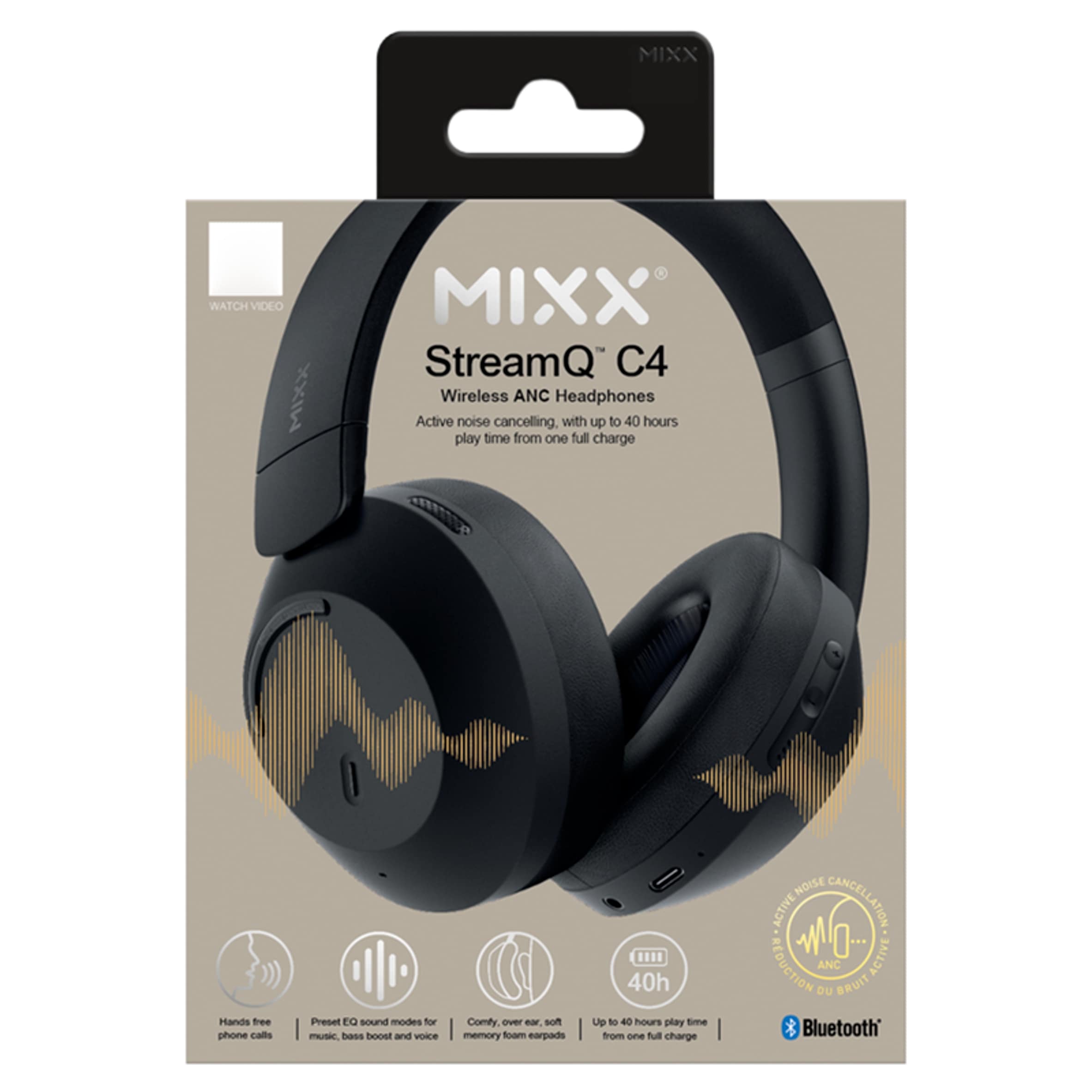 Mixx StreamQ C4 Ear ANC Wireless Headphones Black - Tesco Groceries