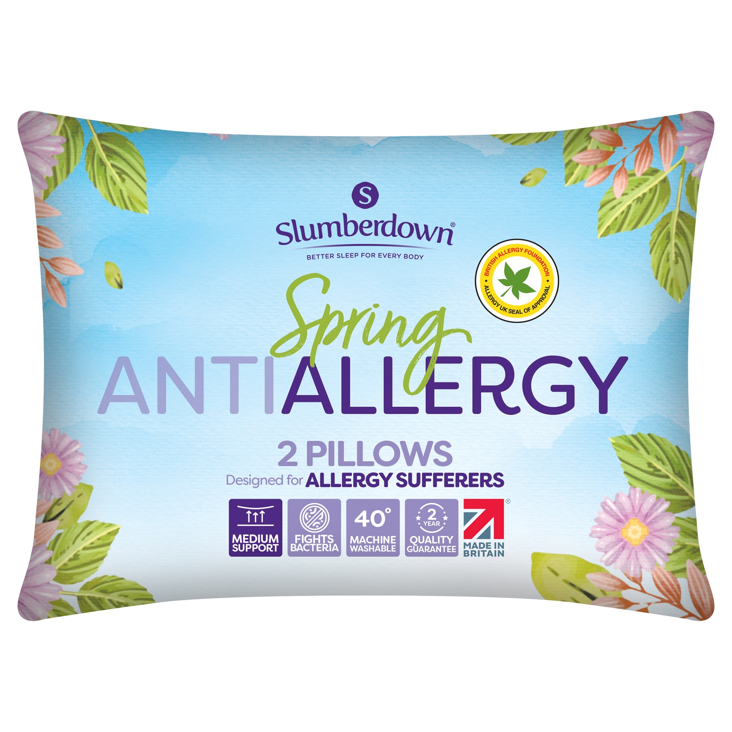 Slumberdown 2 Pack Natural Anti-Allergy Pillows - Tesco Groceries