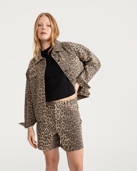 F&F Leopard Print Denim Shorts in Brown - Tesco Groceries