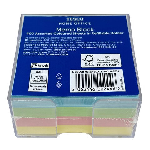 Tesco Coloured Memo Block 400 sheets - Tesco Groceries