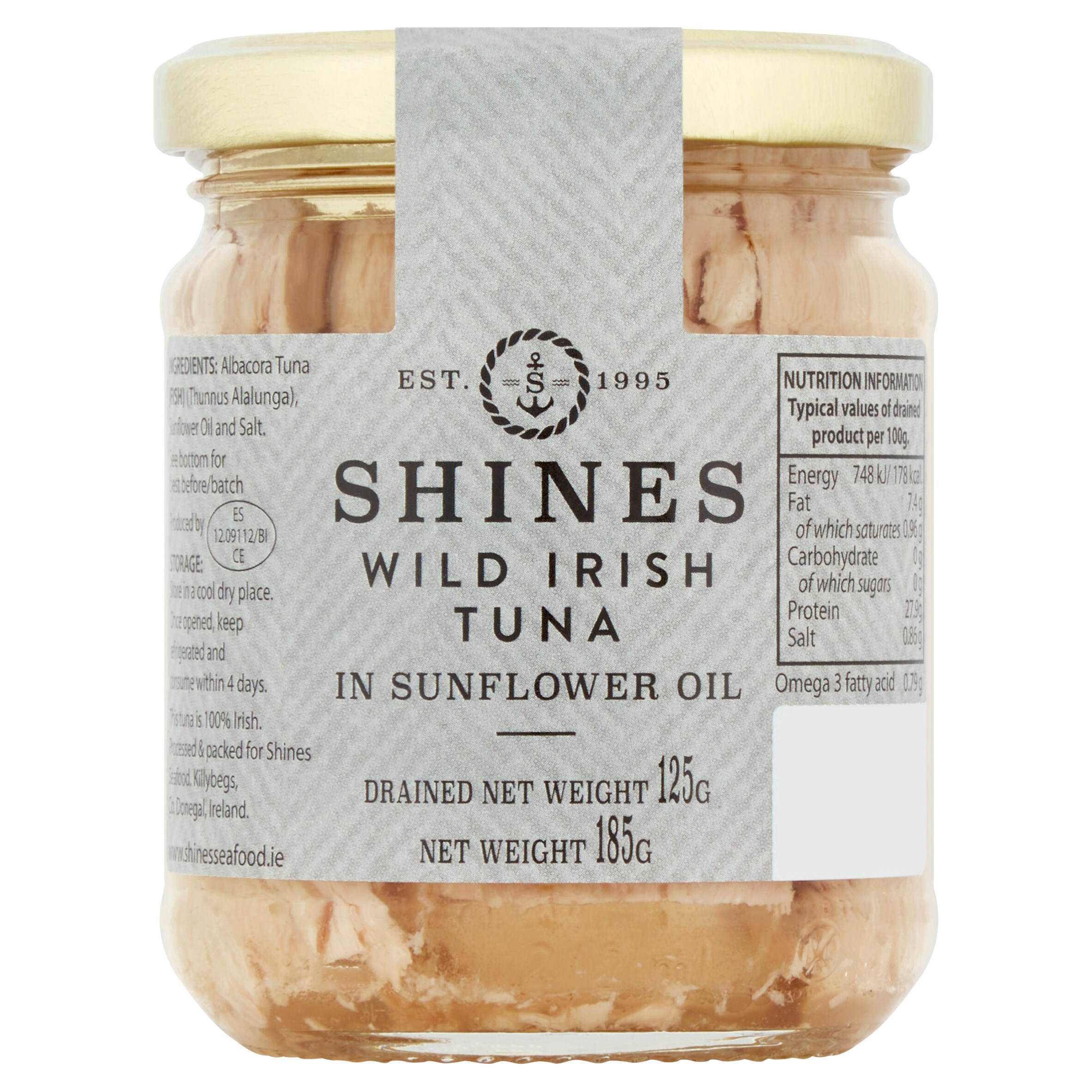 SHINES WILD IRISH TUNA IN SUNFLOWER OIL 185G - Tesco Groceries