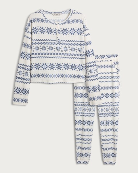 F&F Fair Isle Print Top and Joggers Pyjamas in Cream - Tesco Groceries