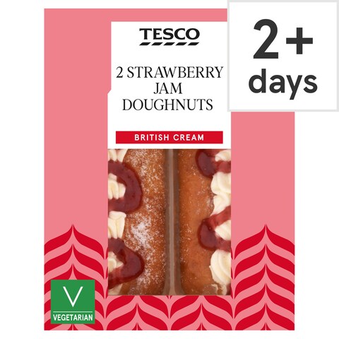Tesco 2 Cream & Strawberry Jam Doughnuts - Tesco Groceries