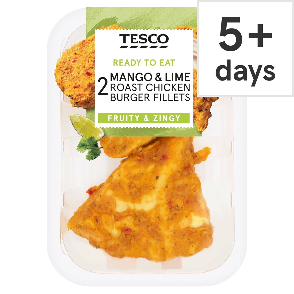Tesco Mango & Lime Roast Chicken Burger Fillets 2 Pack 150g - Tesco ...