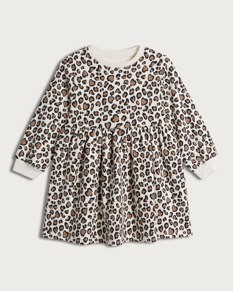 F&F Girls Cotton Rich Leopard Print Sweat Dress in Multi Brown - Tesco ...