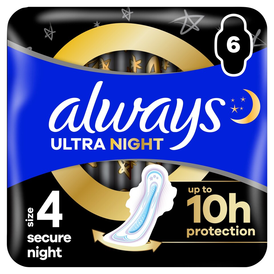 Always Ultra Sanitary Towels Secure Night (Size 4) Wings x 6 Pads ...