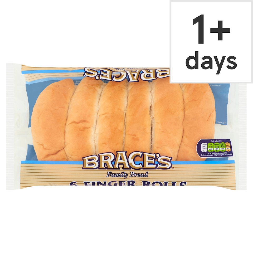 Brace's Family Bread White Finger Rolls 6 Pack - Tesco Groceries