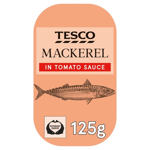Tesco Skinless Boneless Scottish Mackerel In Tomato Sauce 125G - Tesco ...
