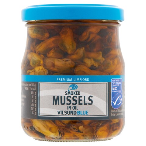 Vilsund Blue Smoked Mussels in Oil 200 g - Tesco Groceries