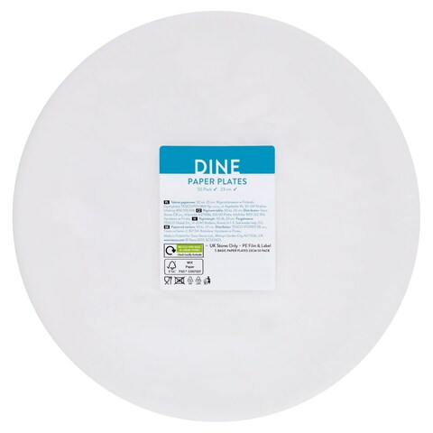 Tesco Dine Paper Plates 23 cm 50 pcs - Tesco Groceries