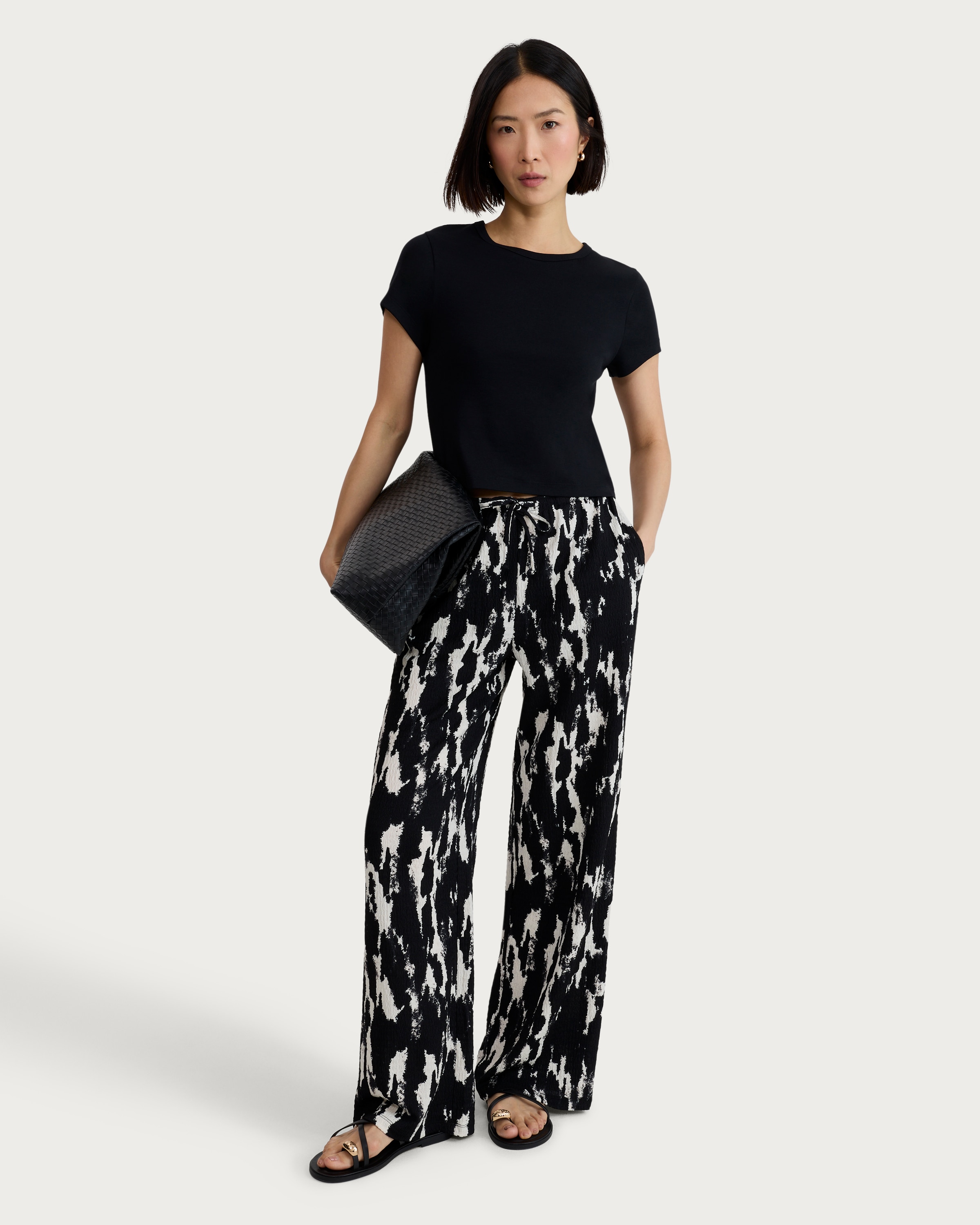 F&F Abstract Print Wide Leg Trousers in Multi Black - Tesco Groceries