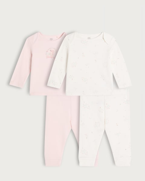 F&F Baby 2-Pack Pure Cotton Floral Embroidered Pyjamas in Pink - Tesco ...