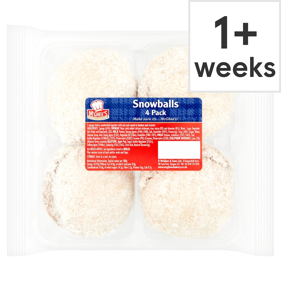 Mcghees Bakery Snowballs 4 Pack - Tesco Groceries