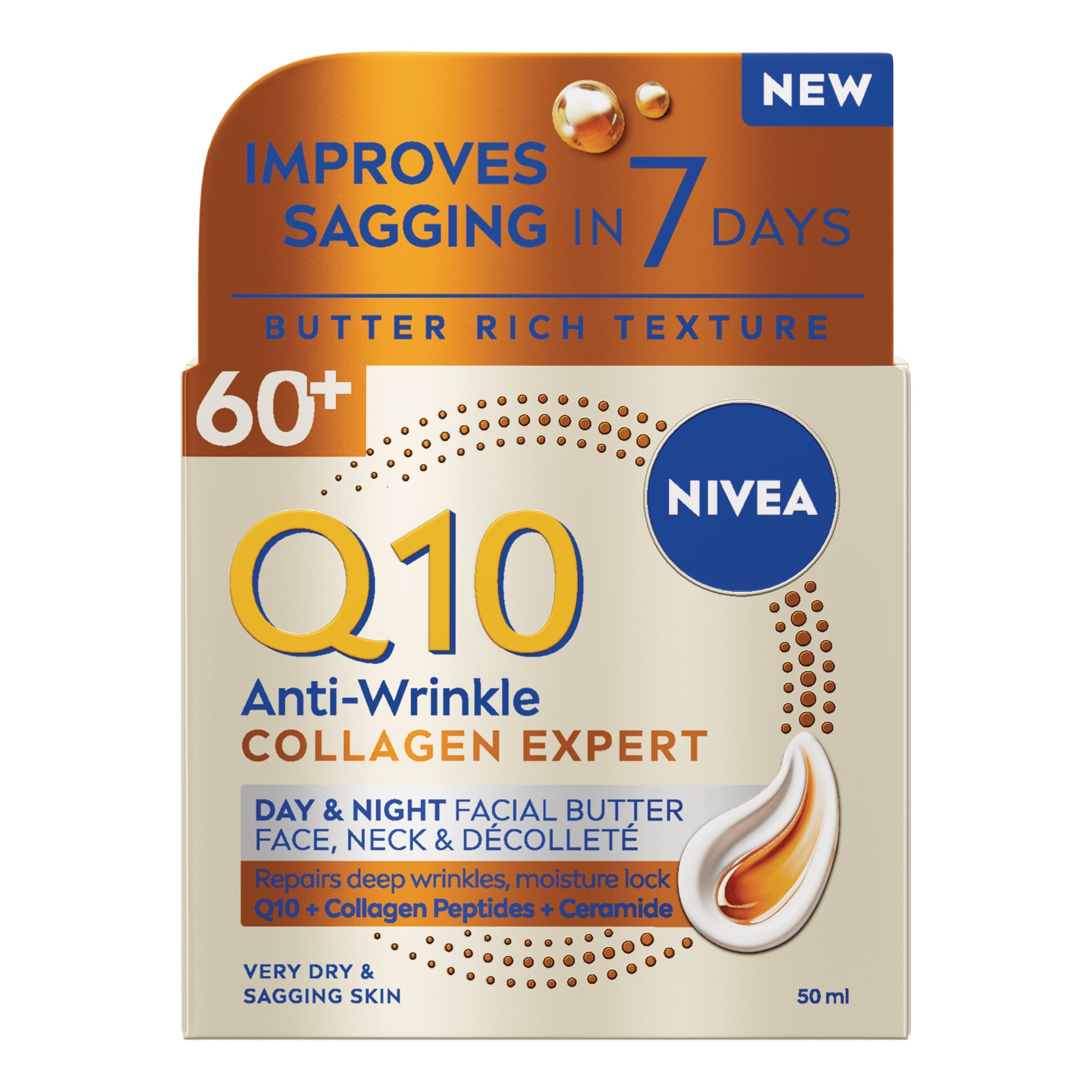 NIVEA Q10 Anti-Wrinkle 60+ Collagen Facial Butter 50ml - Tesco Groceries