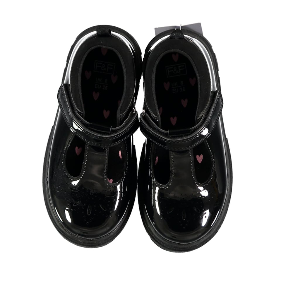 F&F School Girls Patent T Bar Shoes in Black - Tesco Groceries
