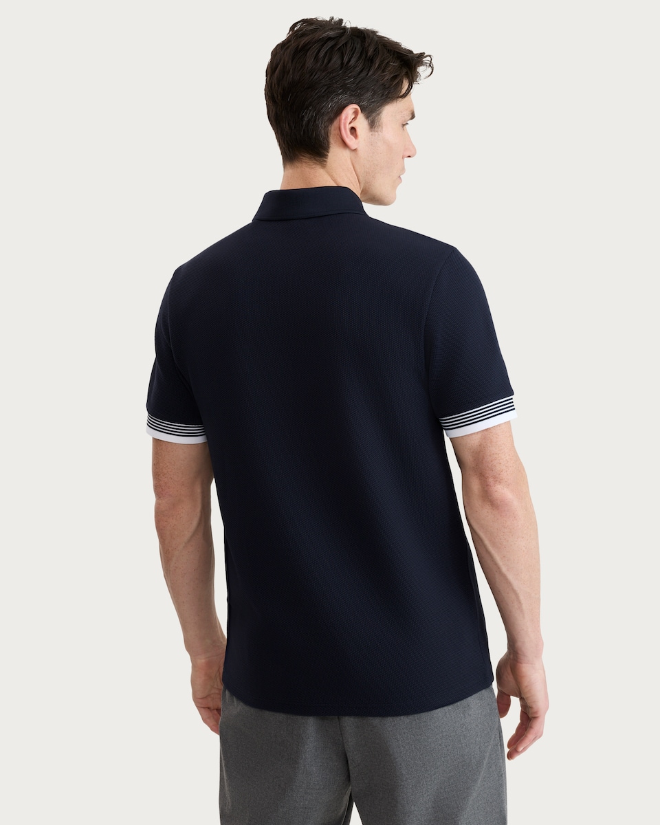 F&F Textured Zip Neck Short Sleeved Polo Shirt in Navy - Tesco Groceries