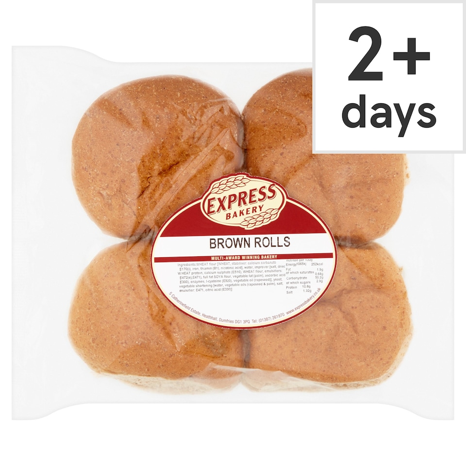 Express Bakery Brown Rolls 4 Piece - Tesco Groceries