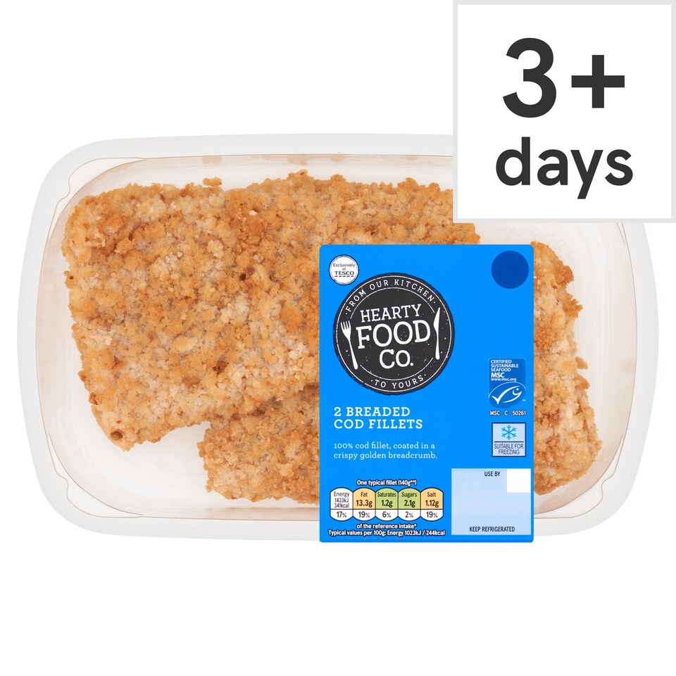 Hearty Food Co. 2 Breaded Cod Fillets 300g - Tesco Groceries