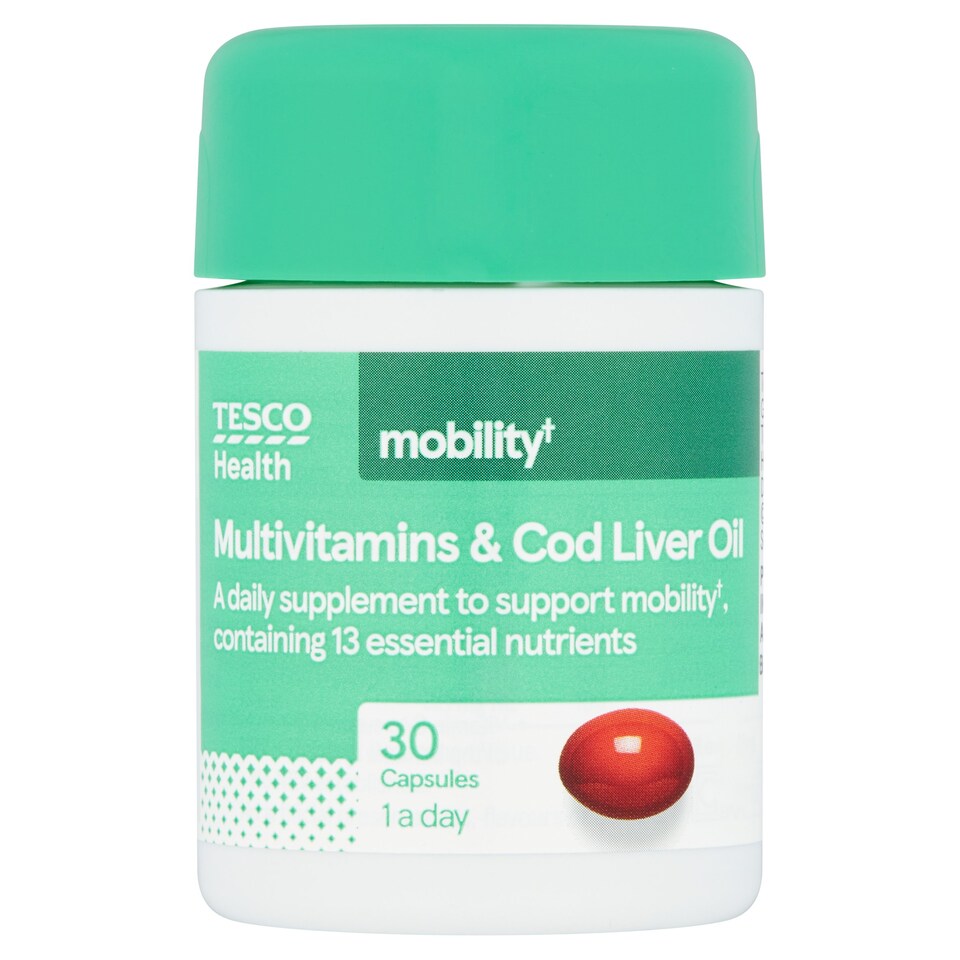 Tesco Health Multivitamins & Cod Liver Oil Food Supplement Capsules 30s ...