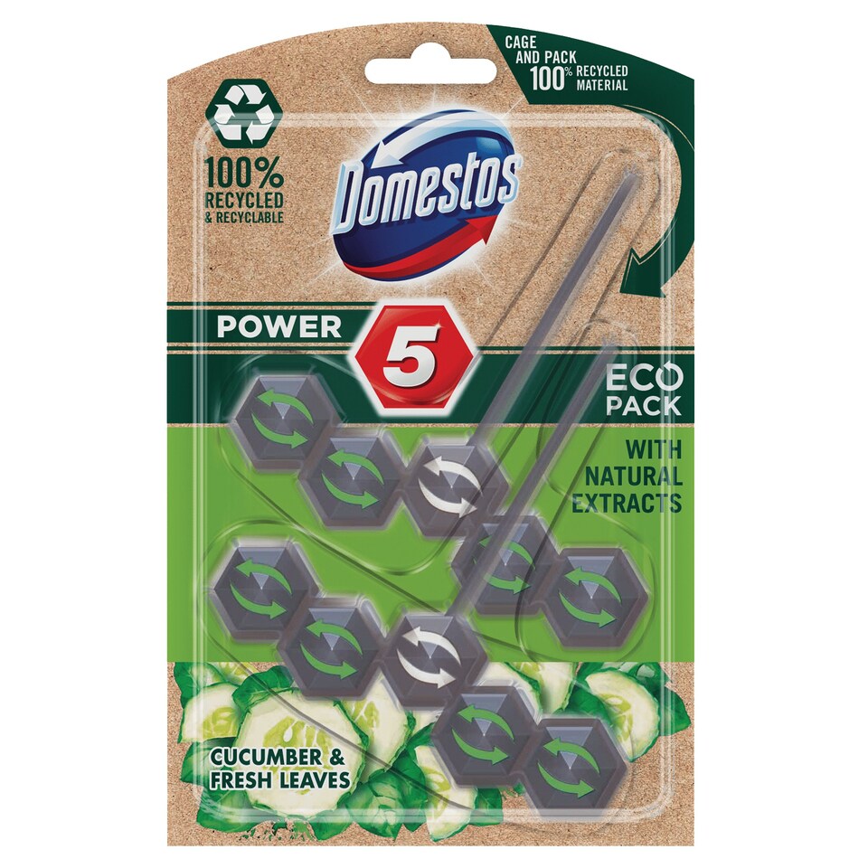 DOMESTOS Power5 Ecopack Cucumber & Fresh Leaves Toilet Rim Block 2 x 55 ...