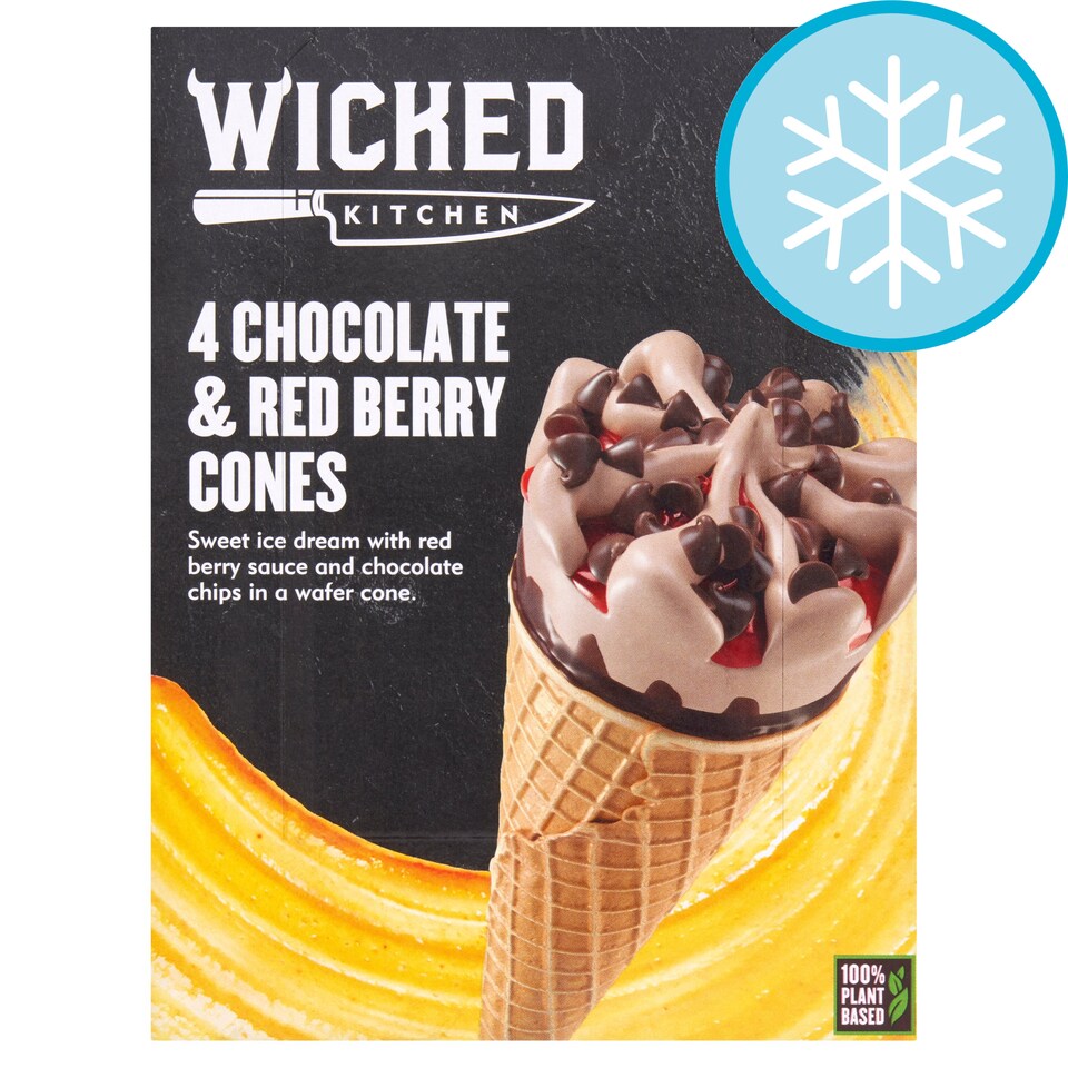 Wicked Kitchen Non Dairy Chocolate & Red Berry Cones 4x120ml - Tesco ...